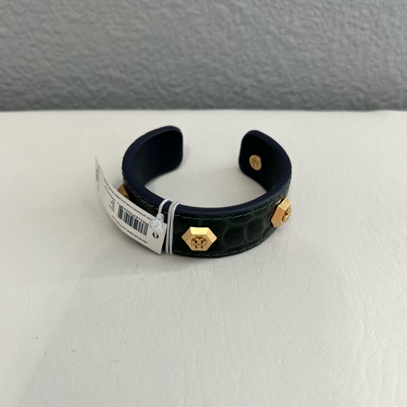 Tory Burch | Jewelry | New Tory Burch Logo Cuff Bracelet Hex Stud Leather | Poshmark